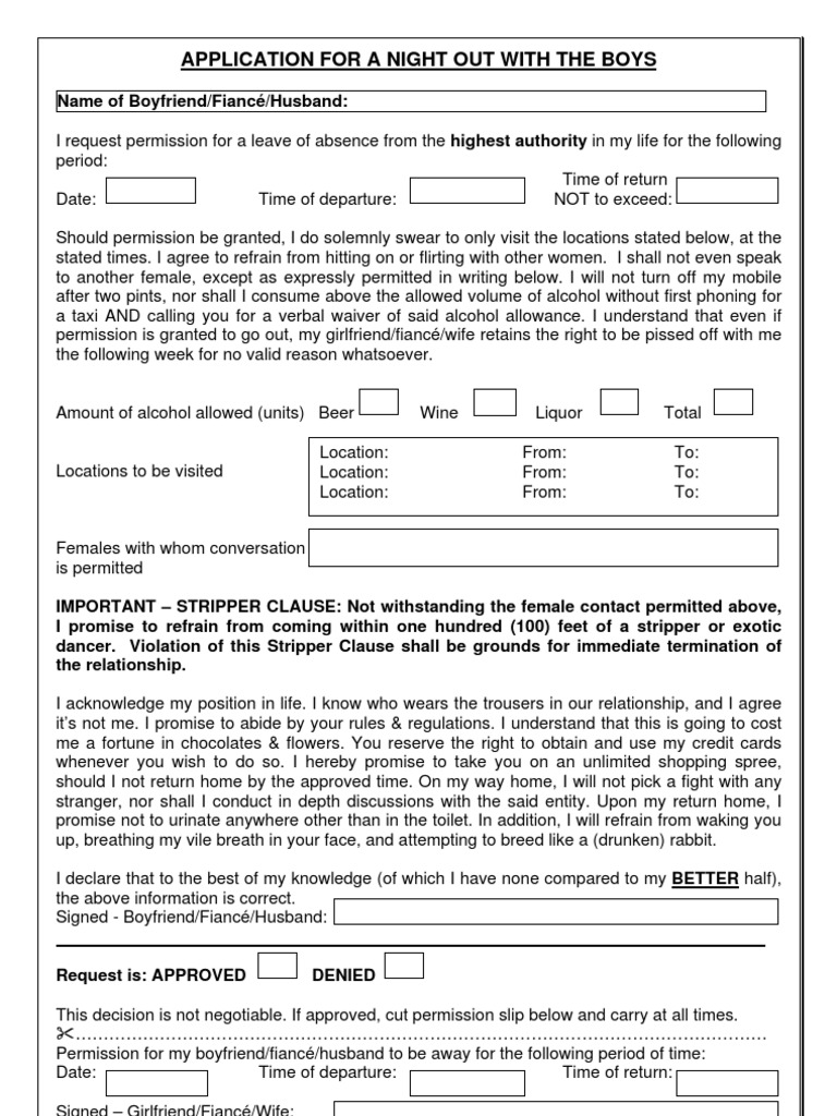 Boys Night Out Permission Slip 1 | PDF | Stripper | Government