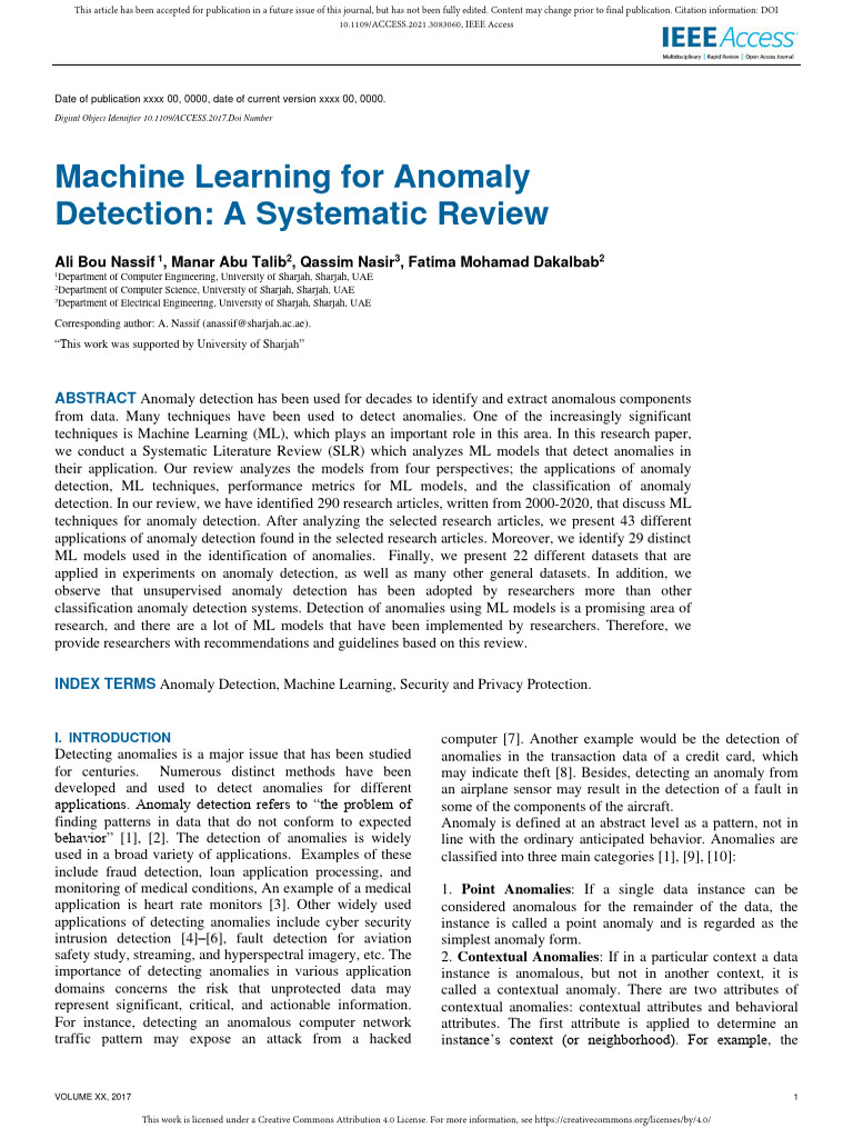 Machine Learning For Anomaly Detection A Systemati | PDF | Machine Learning | Statistics