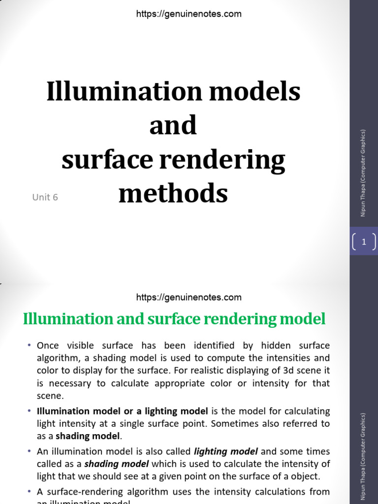 Unit 6 Illumination Models And Surface Rendering Methods Pdf Reflection Physics