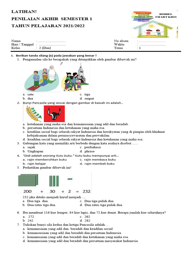 Latihan Soal Kls 2 Pas Tema 1 - Hidup Rukun | PDF