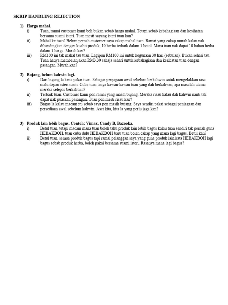 Skrip Handling Rejection | PDF | Bisnis | Pengembangan Diri
