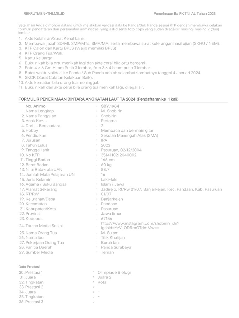 Penerimaan Ba PK AL TNI | PDF