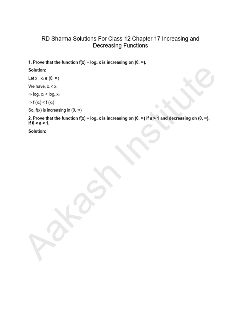 RD Sharma Solutions For Class 12 Chapter 17 Increasing and Decreasing ...