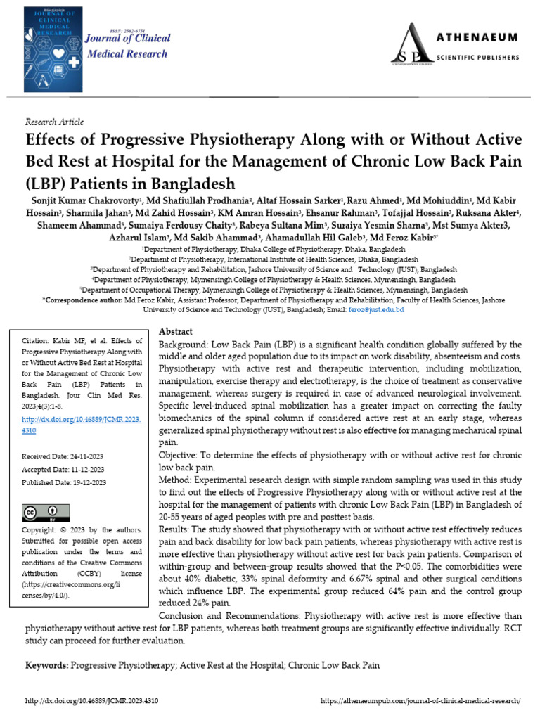 Effects of Progressive Physiotherapy Along With or Without Active Bed ...