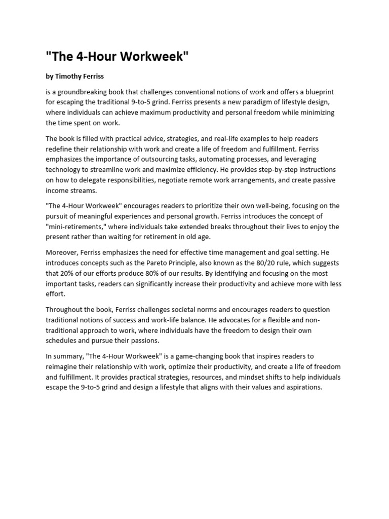 The 4 Hours Work Week | PDF | Business