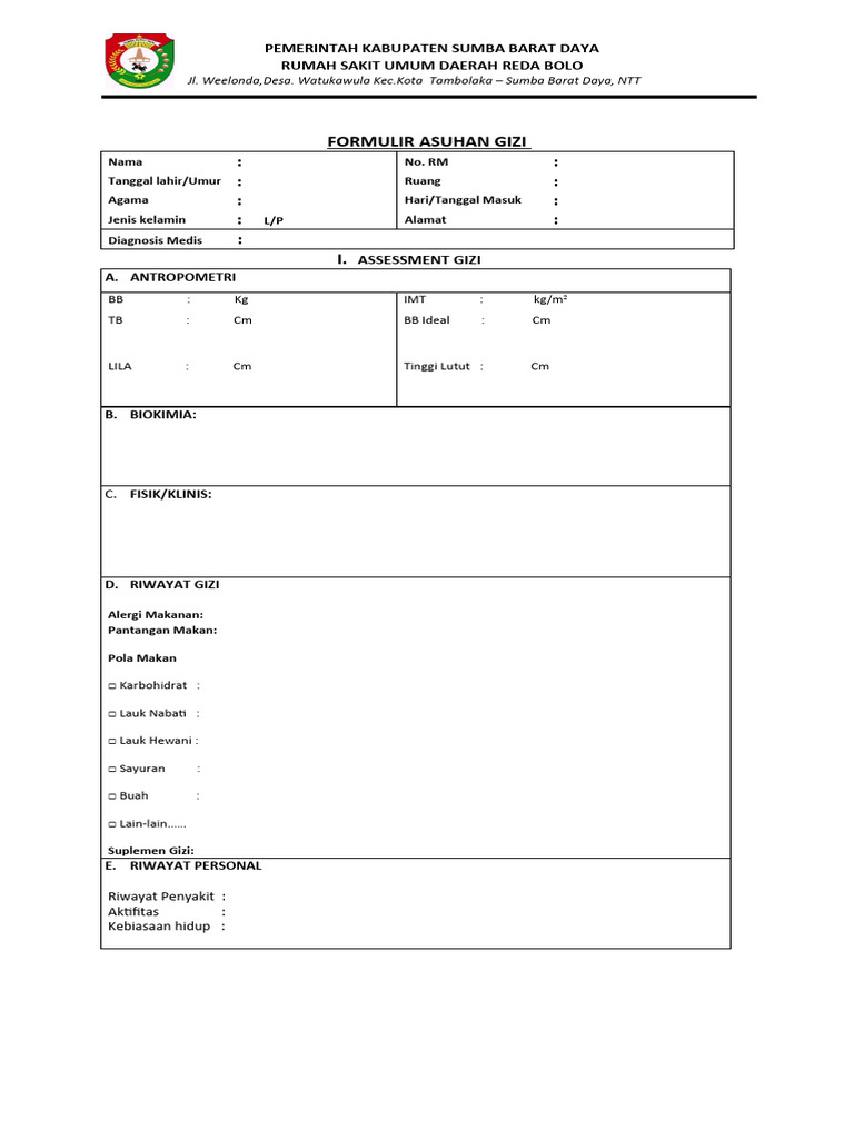 Form Asuhan Gizi Fix | PDF