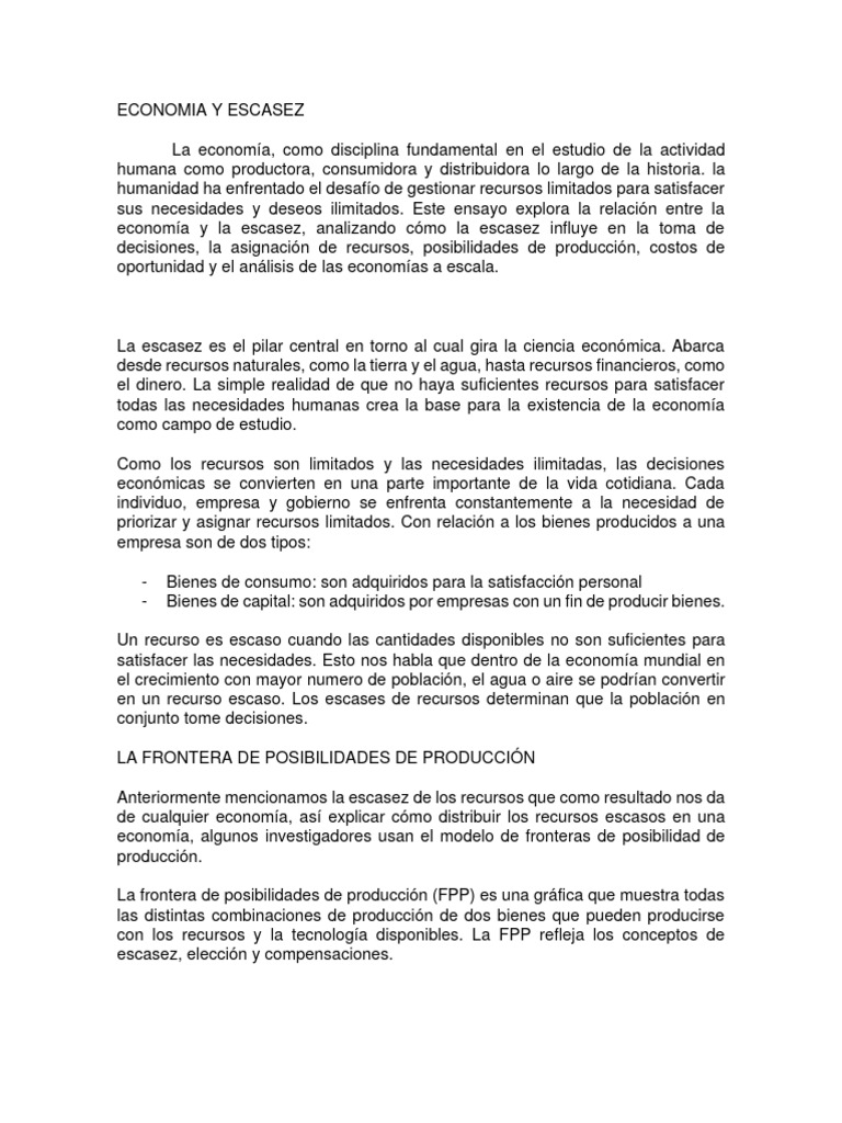 Economia y Escasez | PDF | Costo de oportunidad | Ciencias económicas