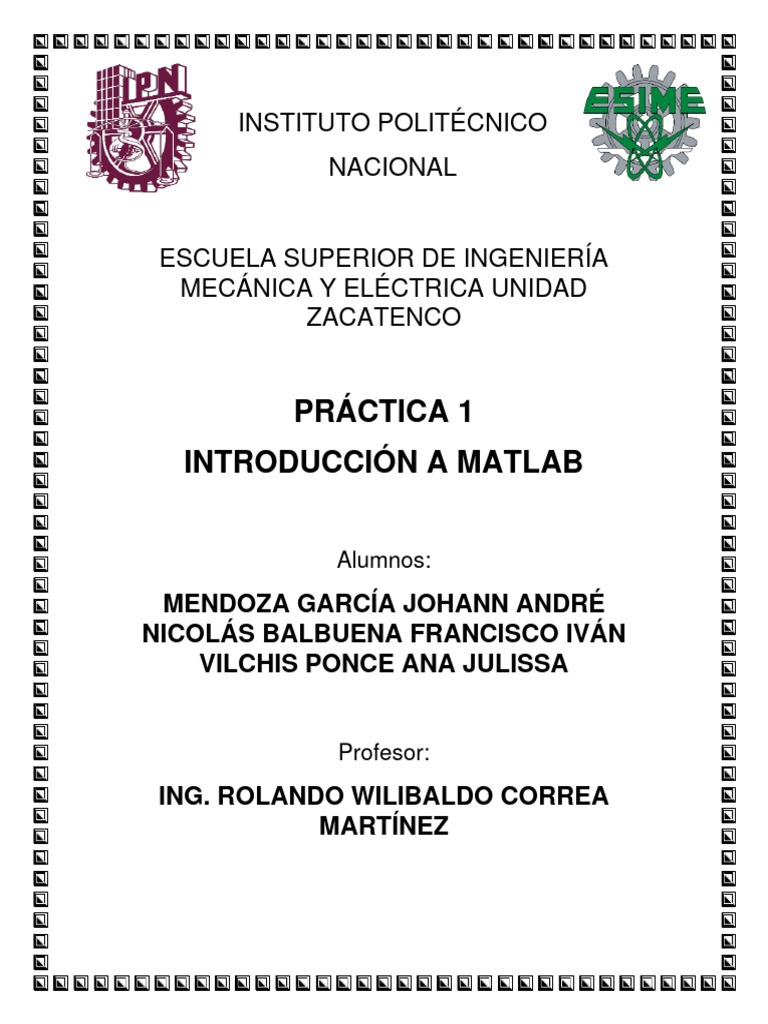 Practica 1-Grupo 9EV3 | PDF | Matlab | Matriz (Matemáticas)