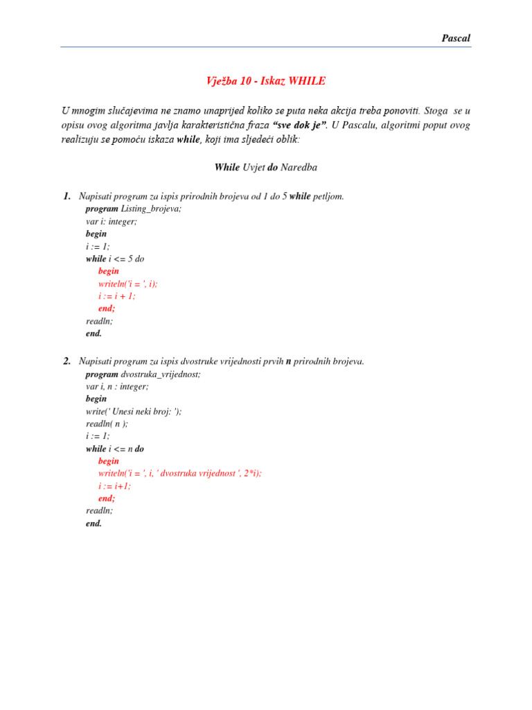 Pascal - Vjezba 10 | PDF
