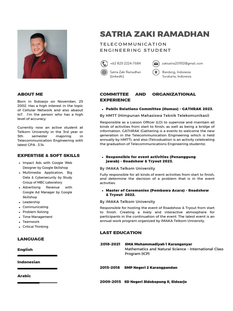 CV - Satria Zaki Ramadhan | PDF | Communication | Computing