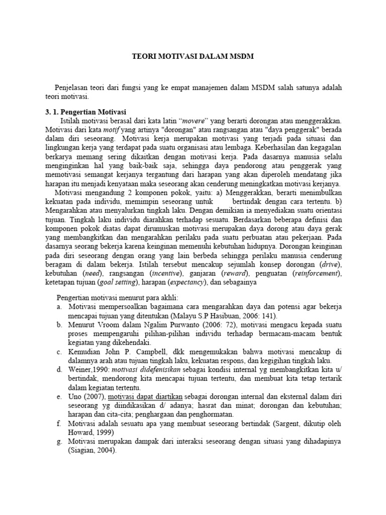 Teori Motivasi Dalam MSDM | PDF