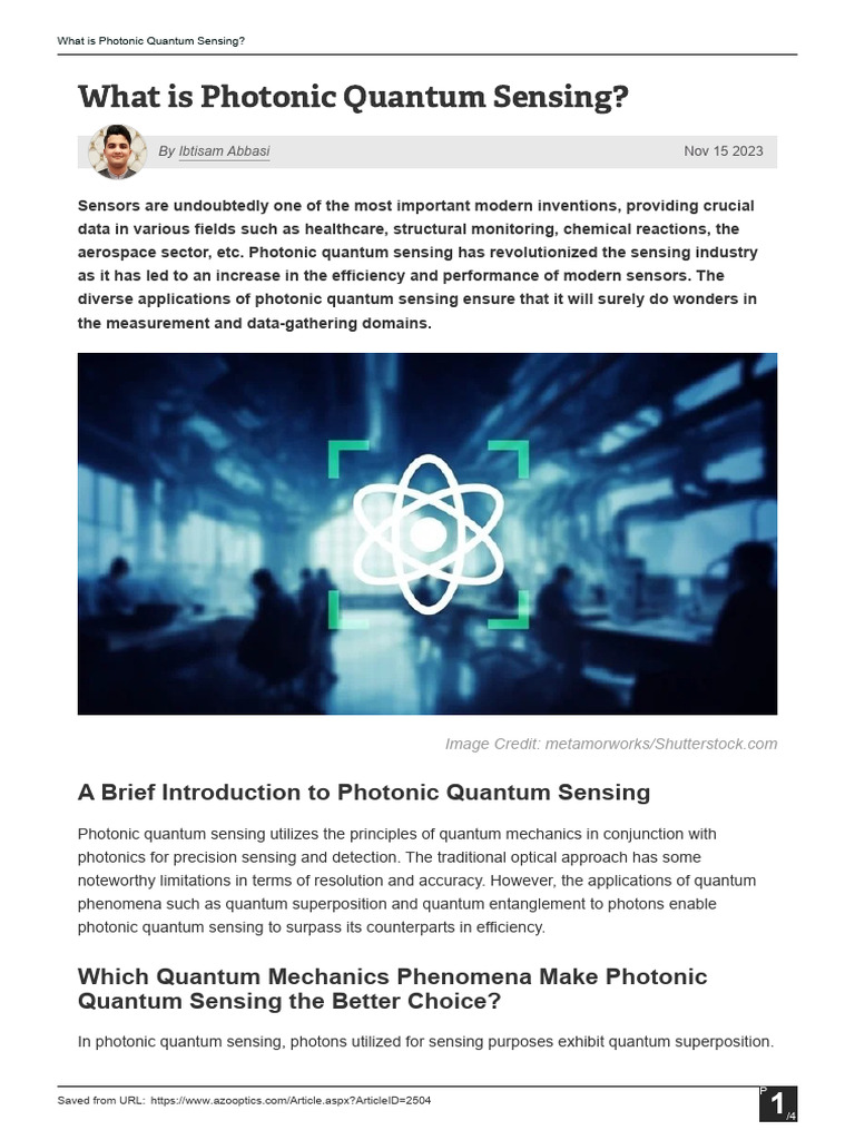 Advancements in Photonic Quantum Sensing | PDF | Quantum Mechanics ...
