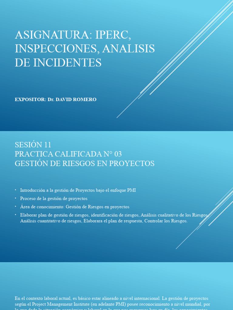 Semana 10 Sesion 11 Gestion de Riesgos en Proyectos - Practica Calificada N°3 | PDF | Gestión de ...