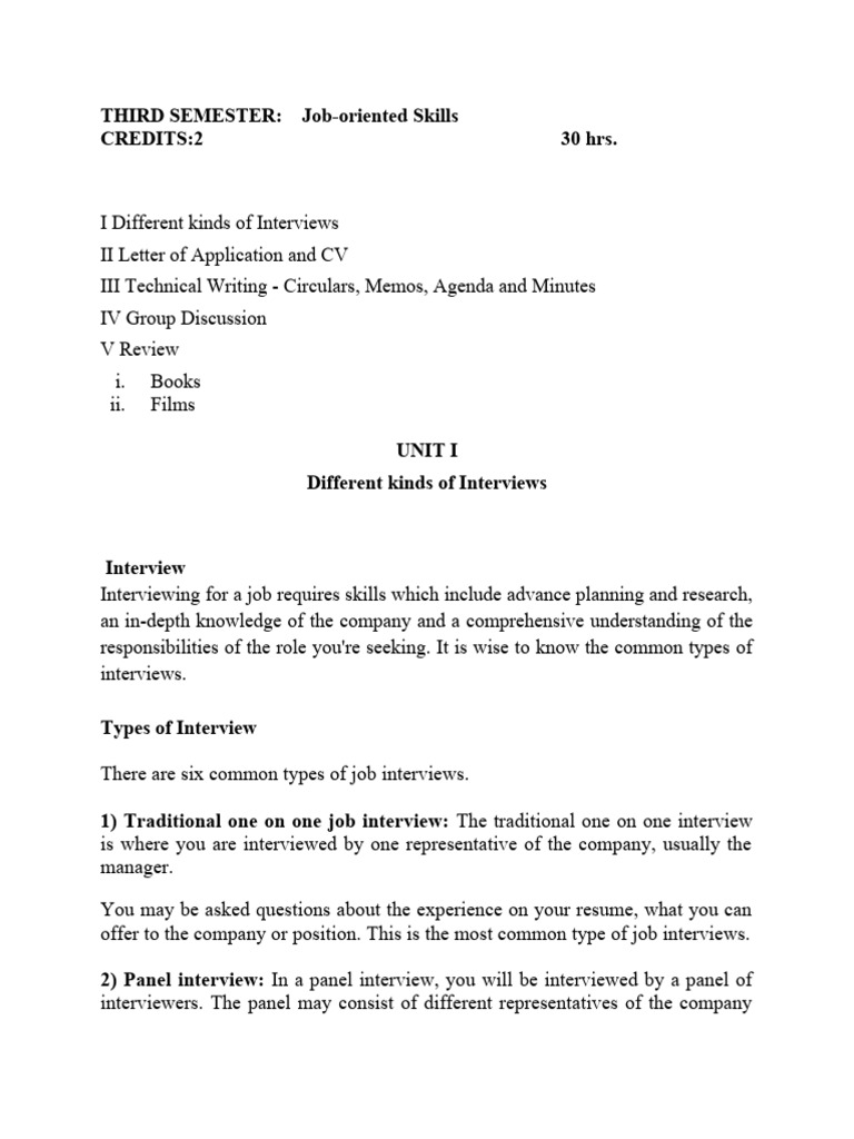Job Oriented Skills Notes | PDF | Memorandum | Job Interview