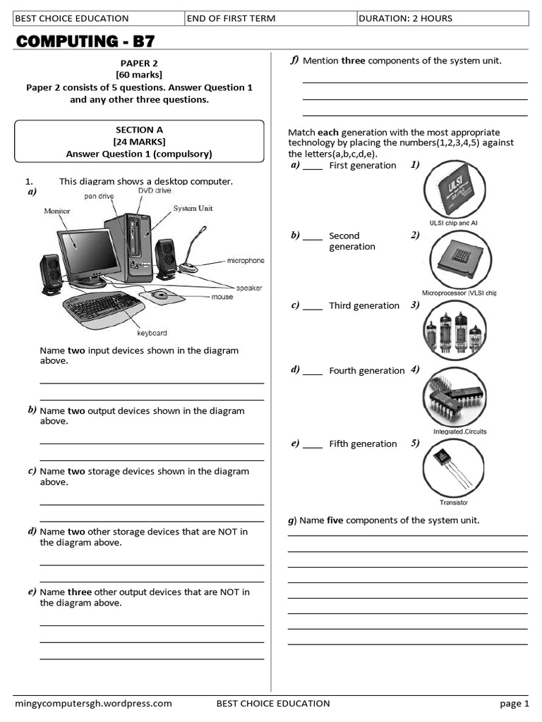 T1 B7 COMPUTING Section B - BEST CHOICE EDUCATION | PDF | Computer Data Storage | Computer Keyboard