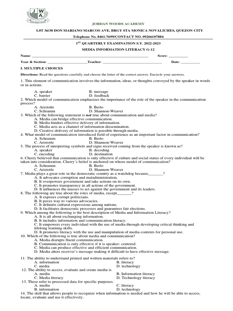 Quarterly Exam Media Info. Lit | PDF | Information | Mass Media