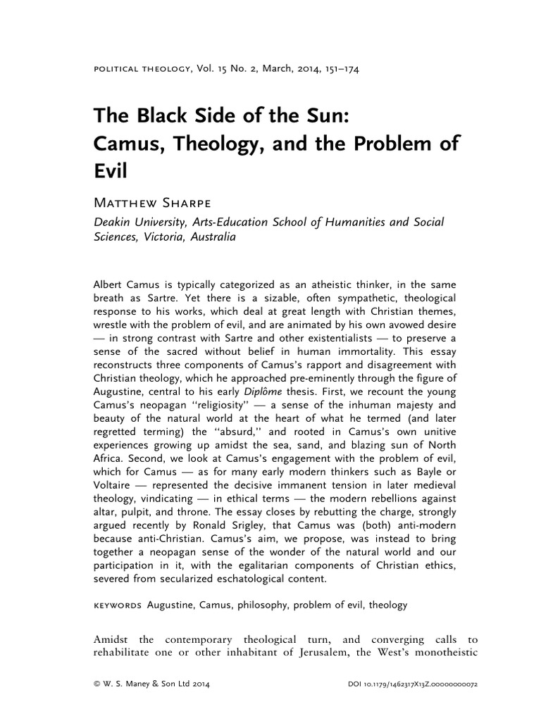 The Black Side of The Sun Camus Theology | PDF | Albert Camus | Atheism
