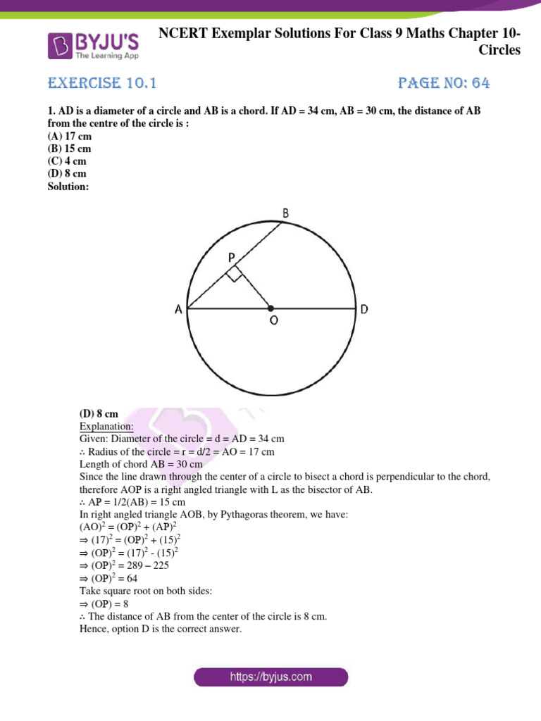 Ncert Exemplar Jan2021 Solutions Class 9 Maths Chapter 10 | PDF | Circle | Perpendicular