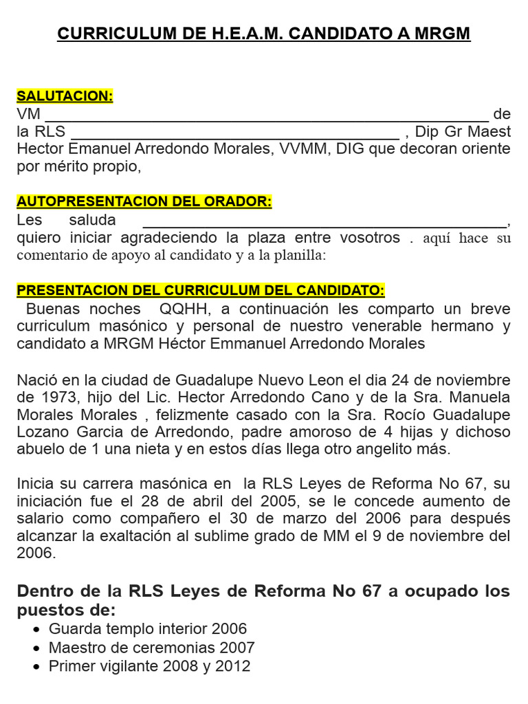 Curriculum de Héctor Emanuel Arredondo | PDF
