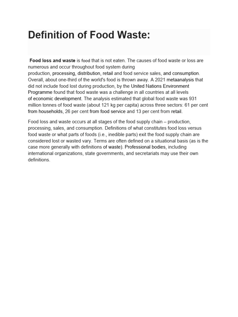 Understanding Food Waste Definitions | PDF