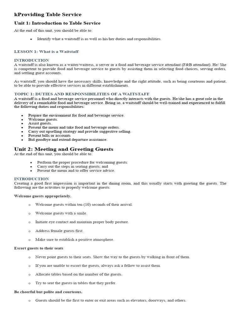 Providing Table Service | PDF | Tableware | Waiting Staff