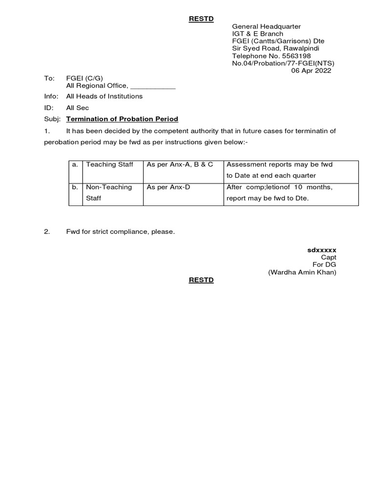 D Termination of Probation Period | PDF