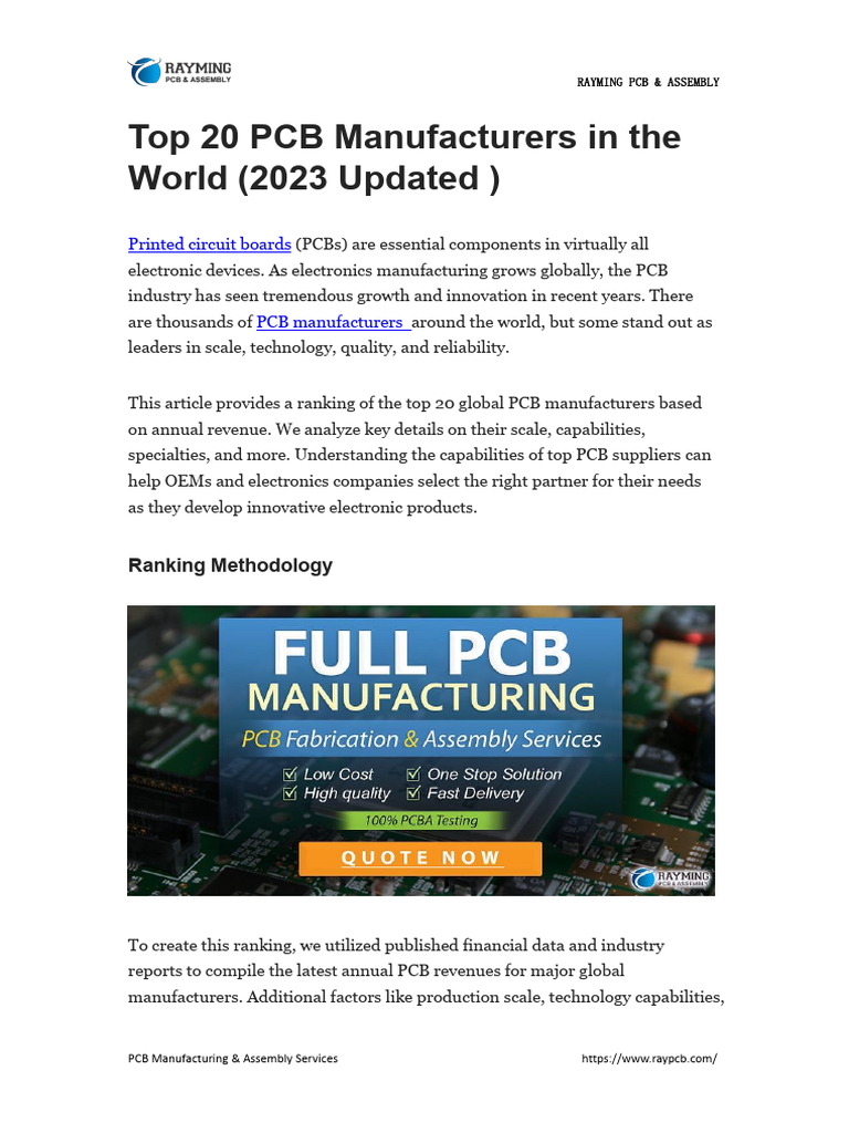 Top 20 PCB Manufacturers in the World (2023 Updated ) | PDF | Printed Circuit Board | Electronics