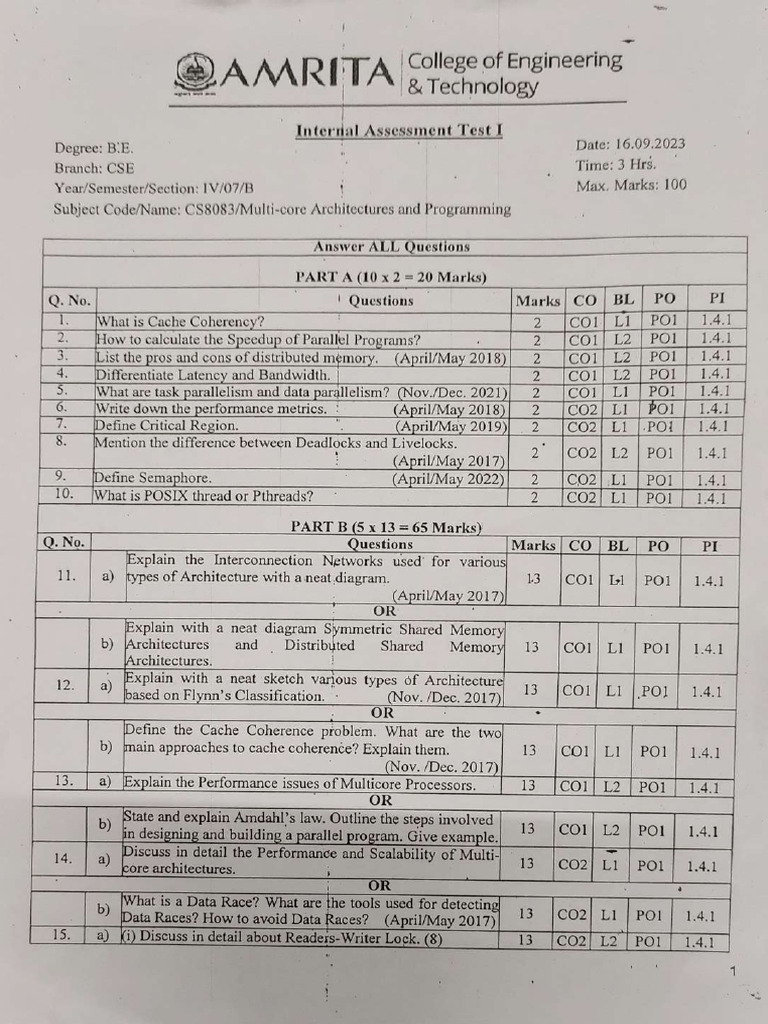 Multicore Architecture and Programming IAT-1 - Compressed-1-2 | PDF