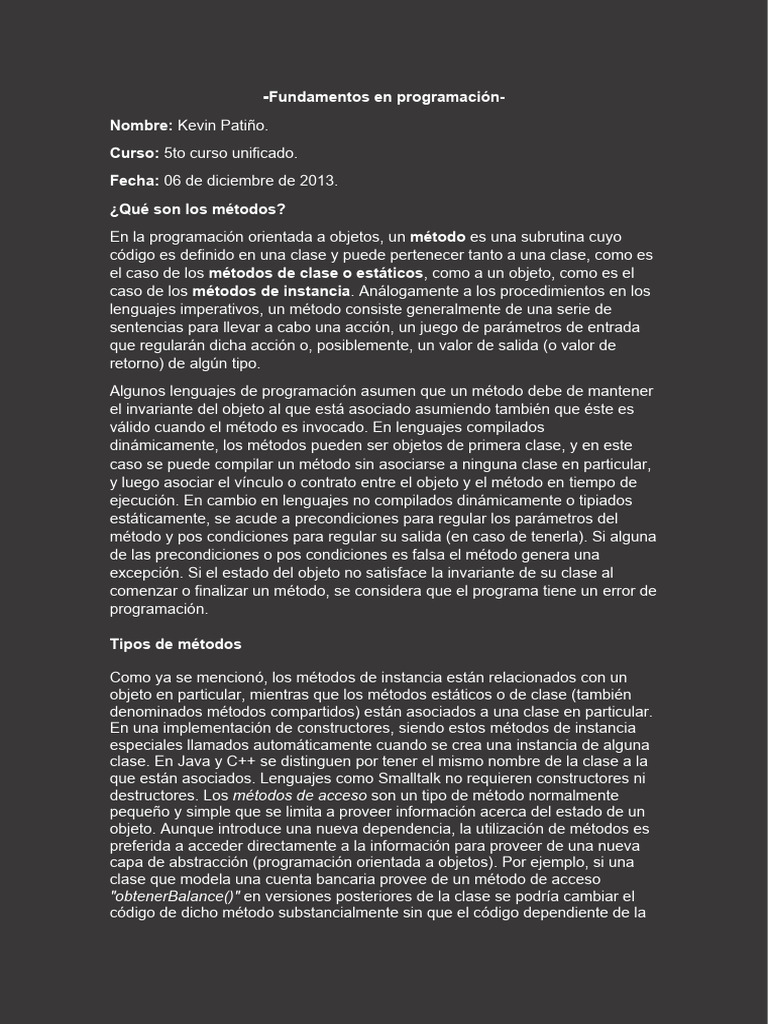 Metodos | PDF | Método (programación de computadora) | Objeto (informática)