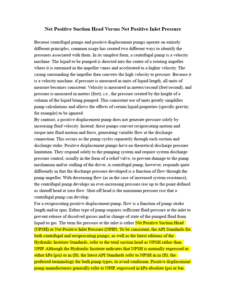 Net Positive Suction Head Vs NPIP | PDF | Pump | Pressure