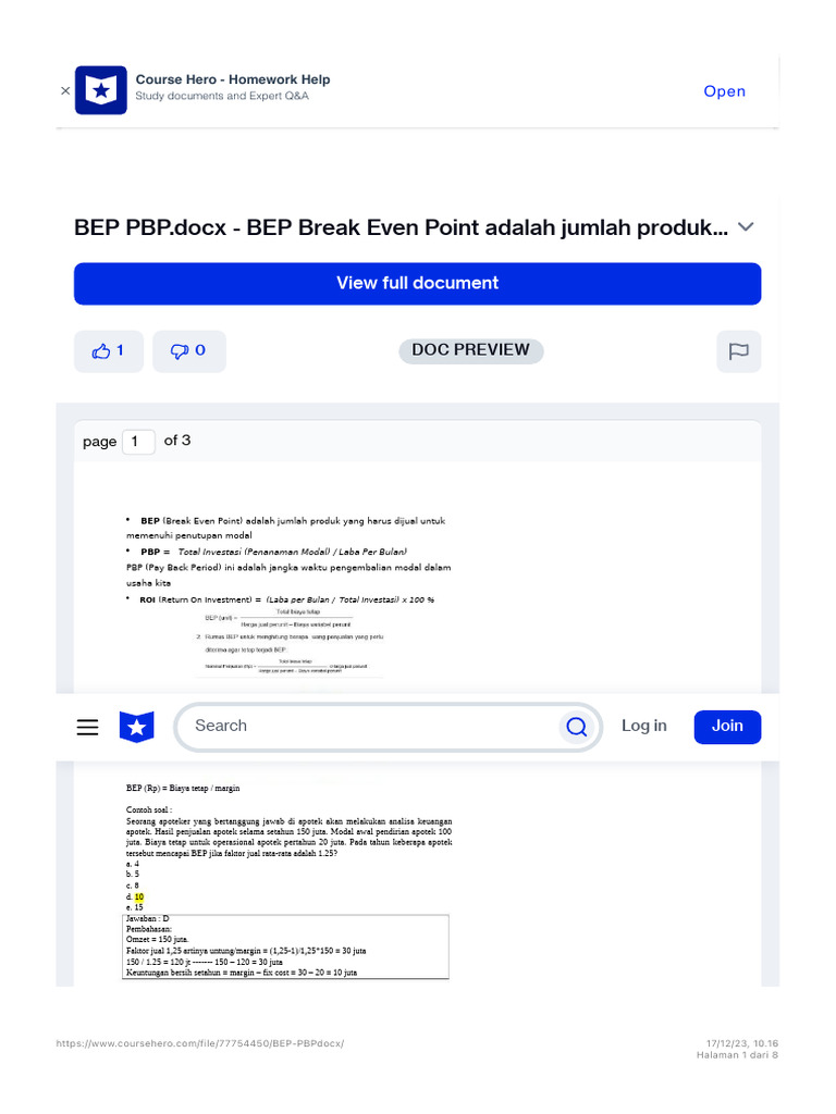FARMASI1 - Bep PBP - Docx - Bep Break Even Point Adalah Jumlah Produk ...