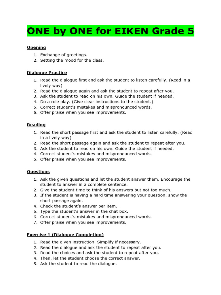EIKEN Grade 5 Teaching Guide | PDF | Reading Comprehension | Question