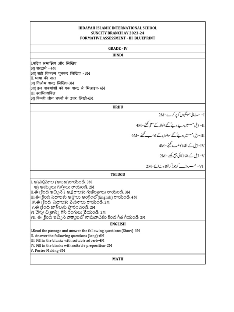 Grade 4 Formative Assessment Blueprint | PDF