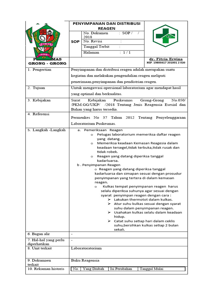 Sop Distribusi Reagen | PDF