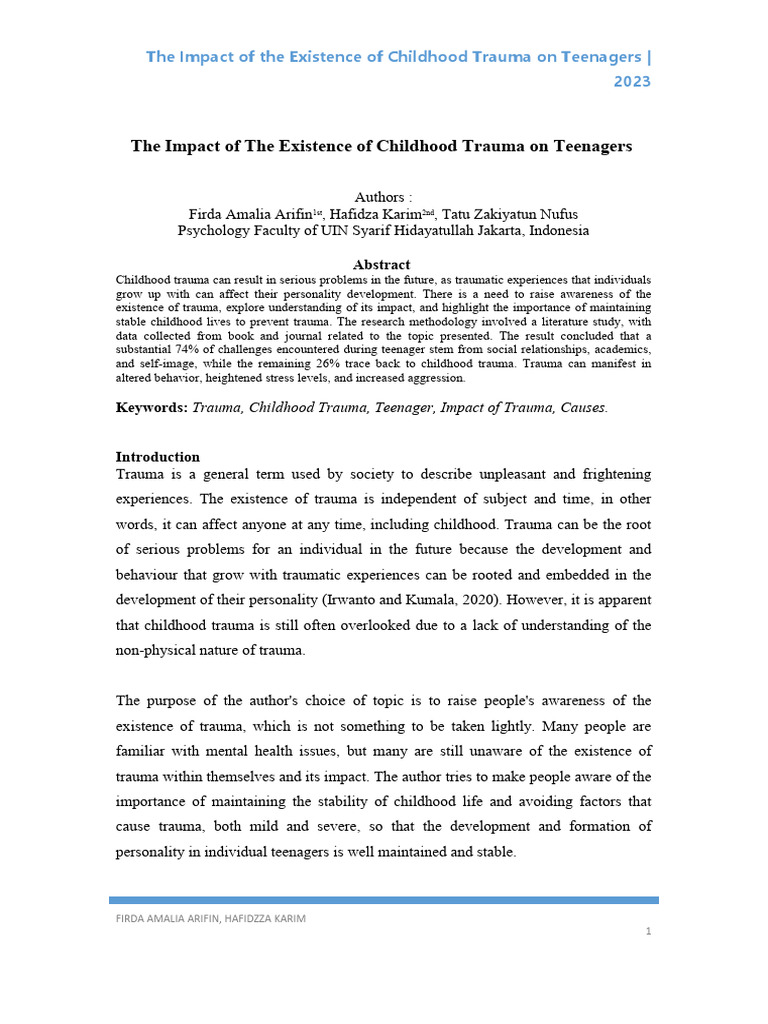 Childhood Trauma's Teen Impact | PDF | Psychological Trauma | Adolescence