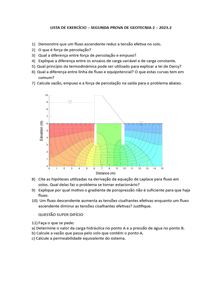 Lista de Exercício 02 - 2023-2 | Download grátis PDF | Mecânica dos solos | Permeabilidade ...
