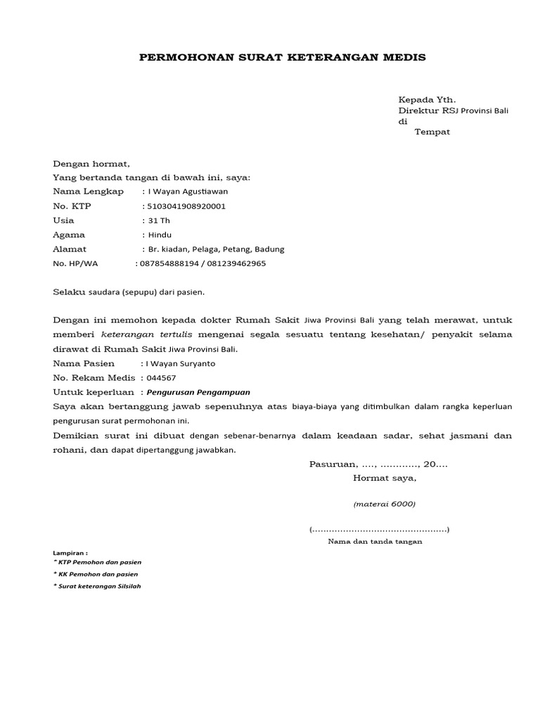 Surat Permohonan Resume Medis | PDF