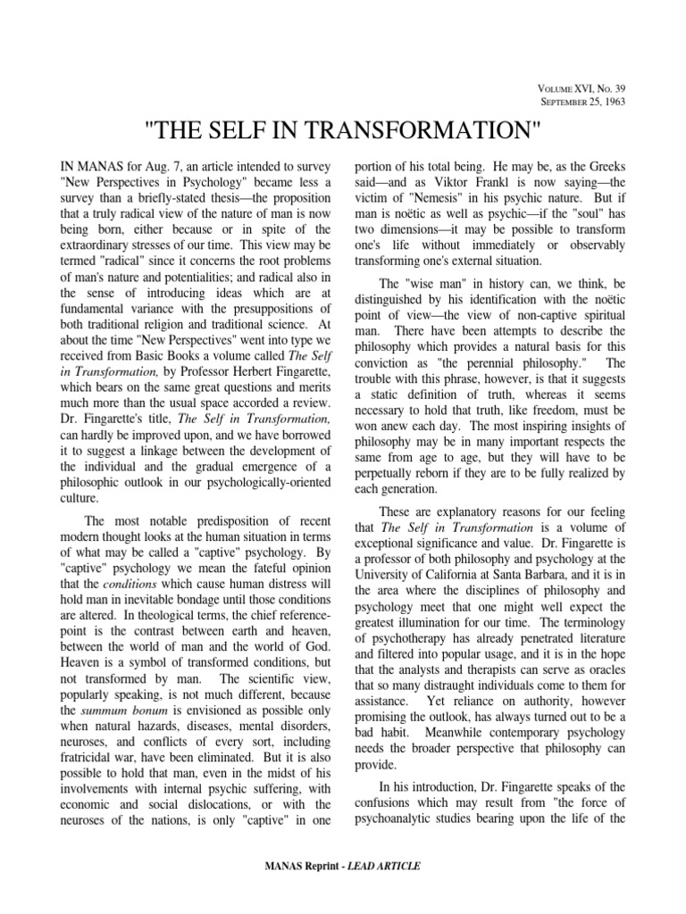 Fingarette's Vision of Self-Transformation | PDF | Psychoanalysis | Self