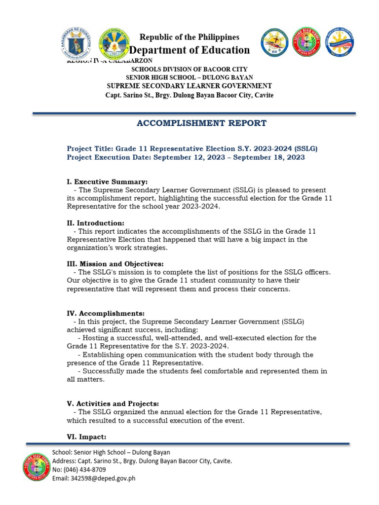 Department of Education: Accomplishment Report | PDF