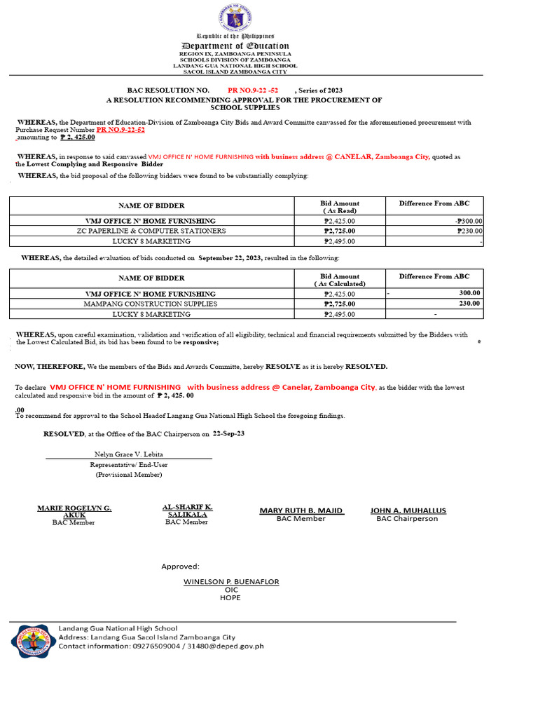 PR NO.9-22 - 52: VMJ OFFICE N' HOME FURNISHING With Business Address at CANELAR, Zamboanga City ...