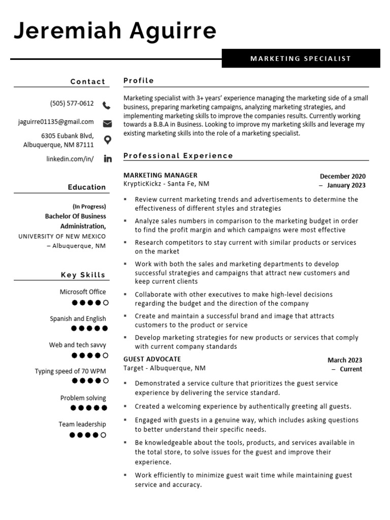 Resume Final For Engl | PDF | Marketing | Sales