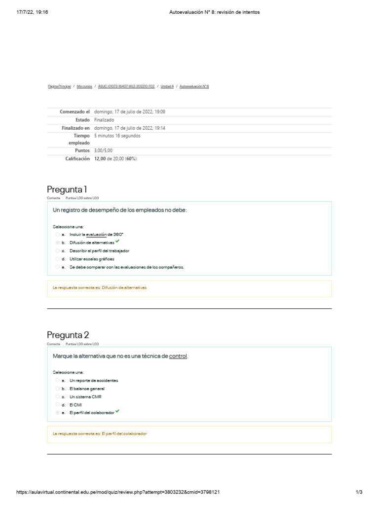 Autoevaluación #8 - Revisión de Intentos | PDF | Negocios