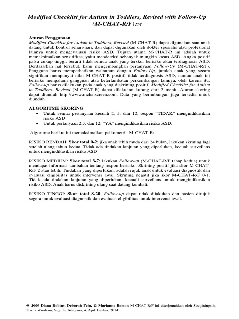 M CHAT R Skrining Autisme Balita 16-30 Bulan | PDF | Kesehatan Holistik