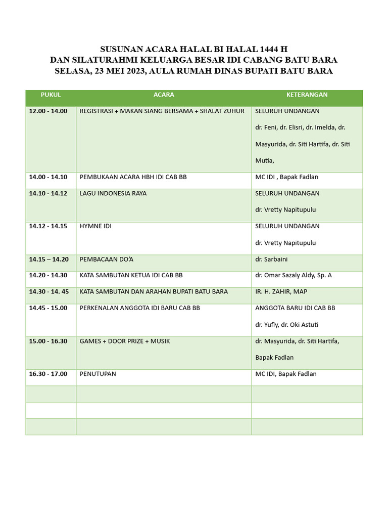 Susunan Acara Halal Bi Halal 1443 H Pdf