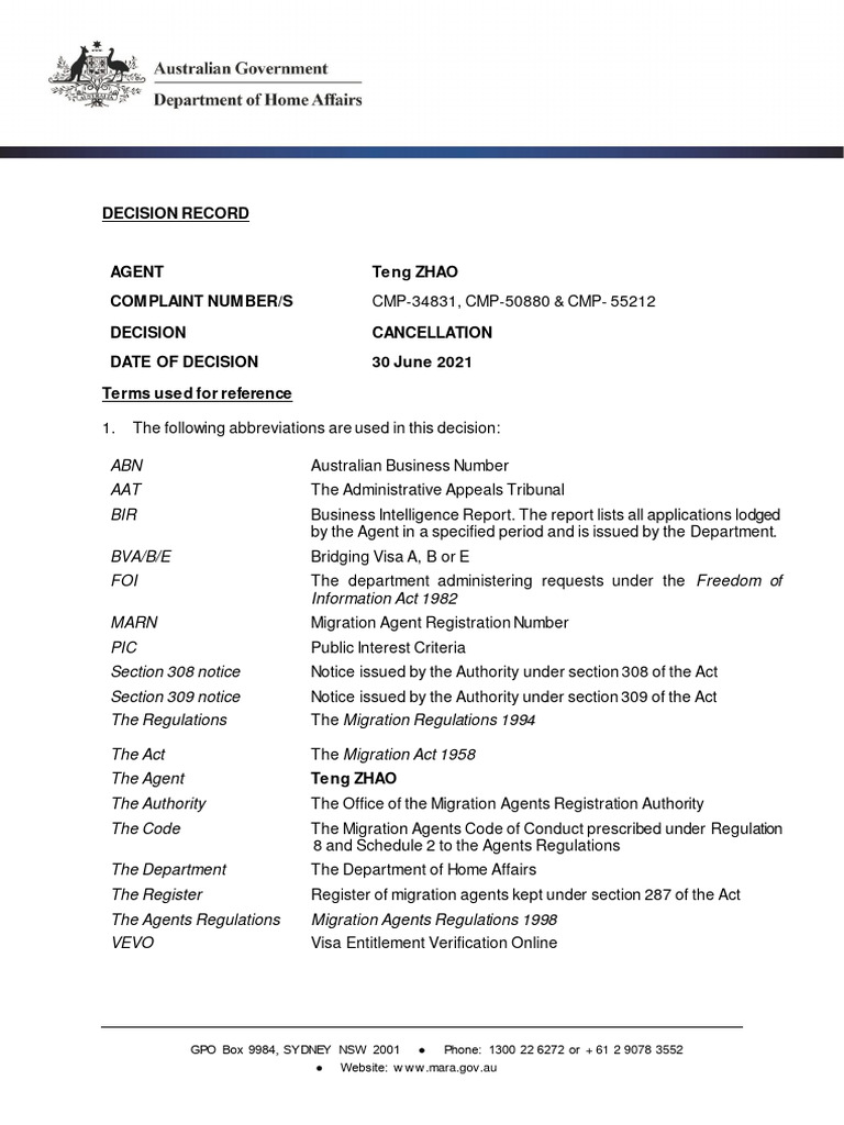 ZHAO Teng - Registration Cancellation Decision Record - Anonymised ...