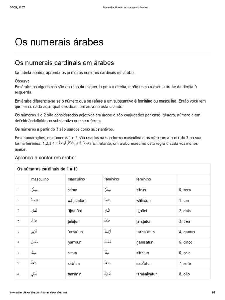 Os Numerais Árabes Autor Aprender Árabe | PDF | Árabe | Linguística