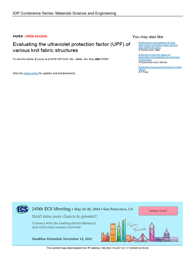 UV Protection in Knit Fabrics | PDF | Ultraviolet | Textiles