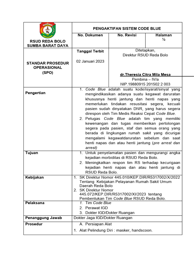 Spo Pengaktifan Sistem Code Blue | PDF