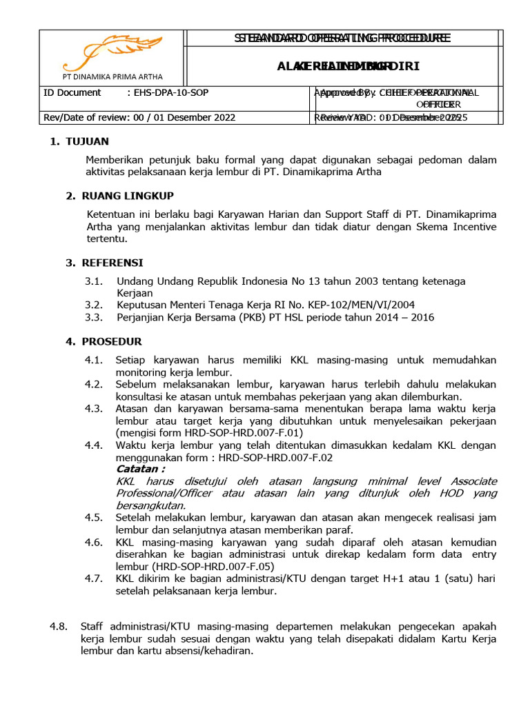 HRD Sop HRD 07 r.03 Kerja Lembur | PDF | Teknologi & Rekayasa
