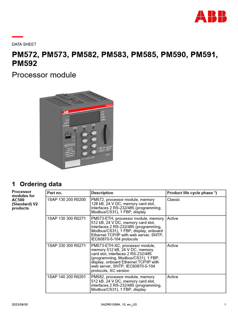 AC500 Processor Modules Data Sheet | PDF | Alternating Current ...